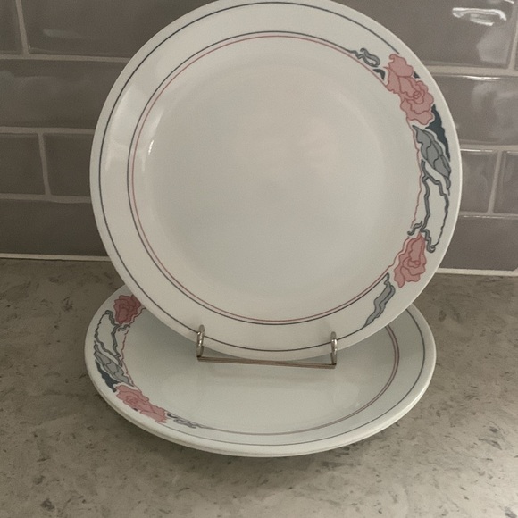 Corelle | Dining | Corning Corelle Rose Duo Pink Flower Gray Leaf ...